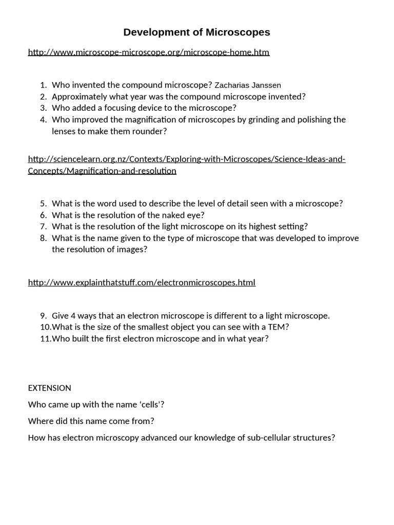 Development of Microscopes Research Questions | PDF | Microscope ...