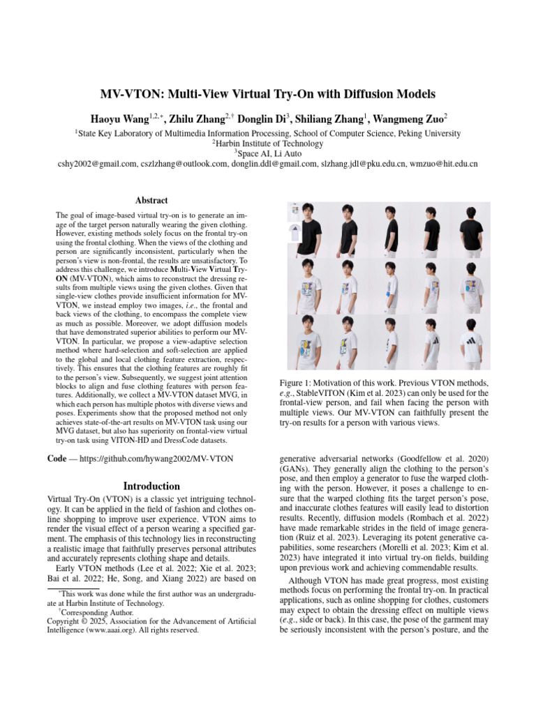 MV-VTON: Multi-View Virtual Try-On With Diffusion Models | PDF | Artificial Intelligence ...