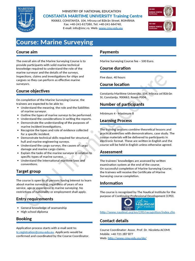 Marine Surveying Course Overview | PDF | Shipping