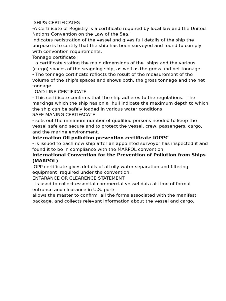 Ships Certificates | PDF