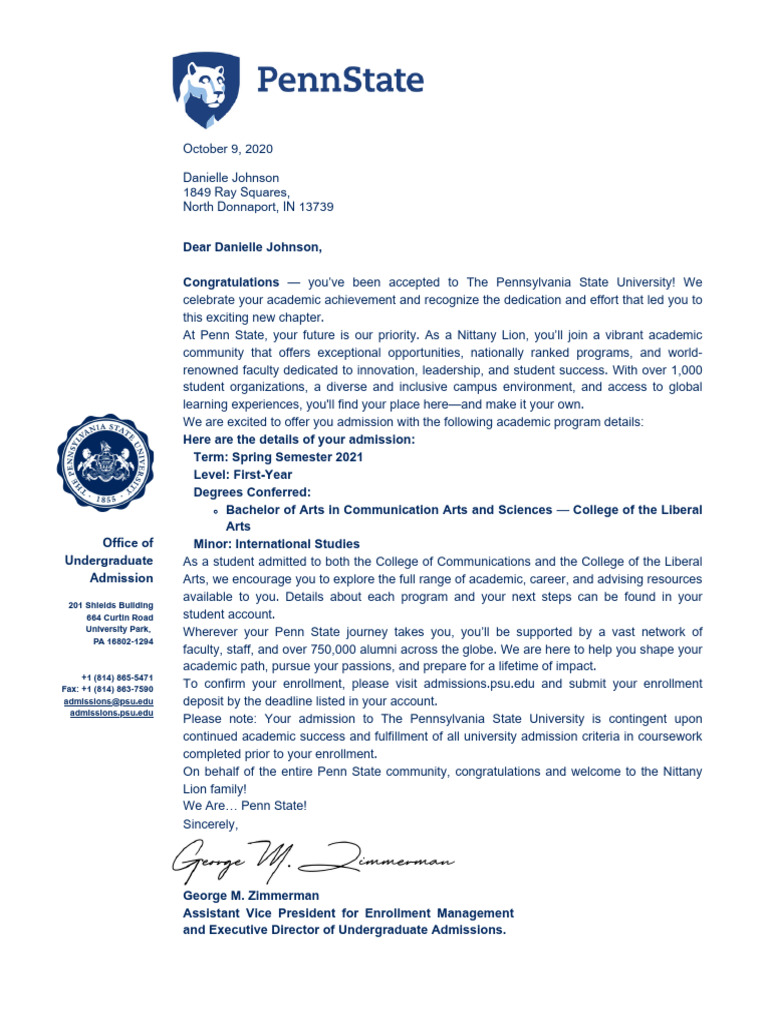 PSU-Danielle Johnson-Admission | PDF | Pennsylvania State University ...