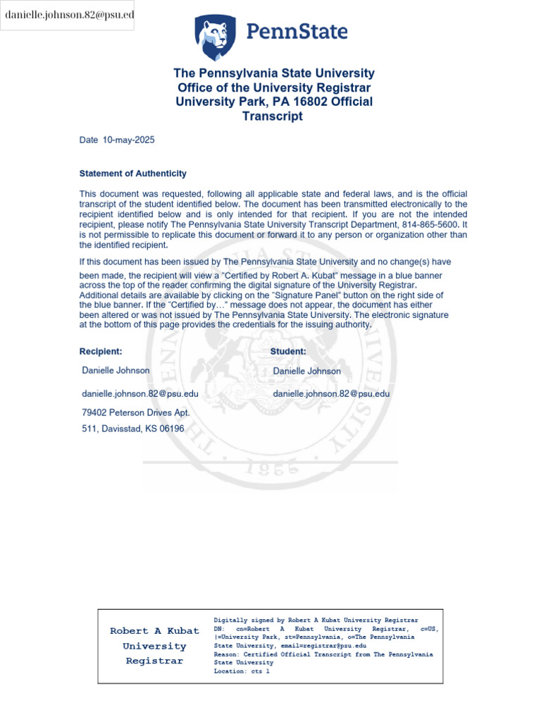 PSU-Danielle Johnson-205180251-Transcript | PDF | Postgraduate ...