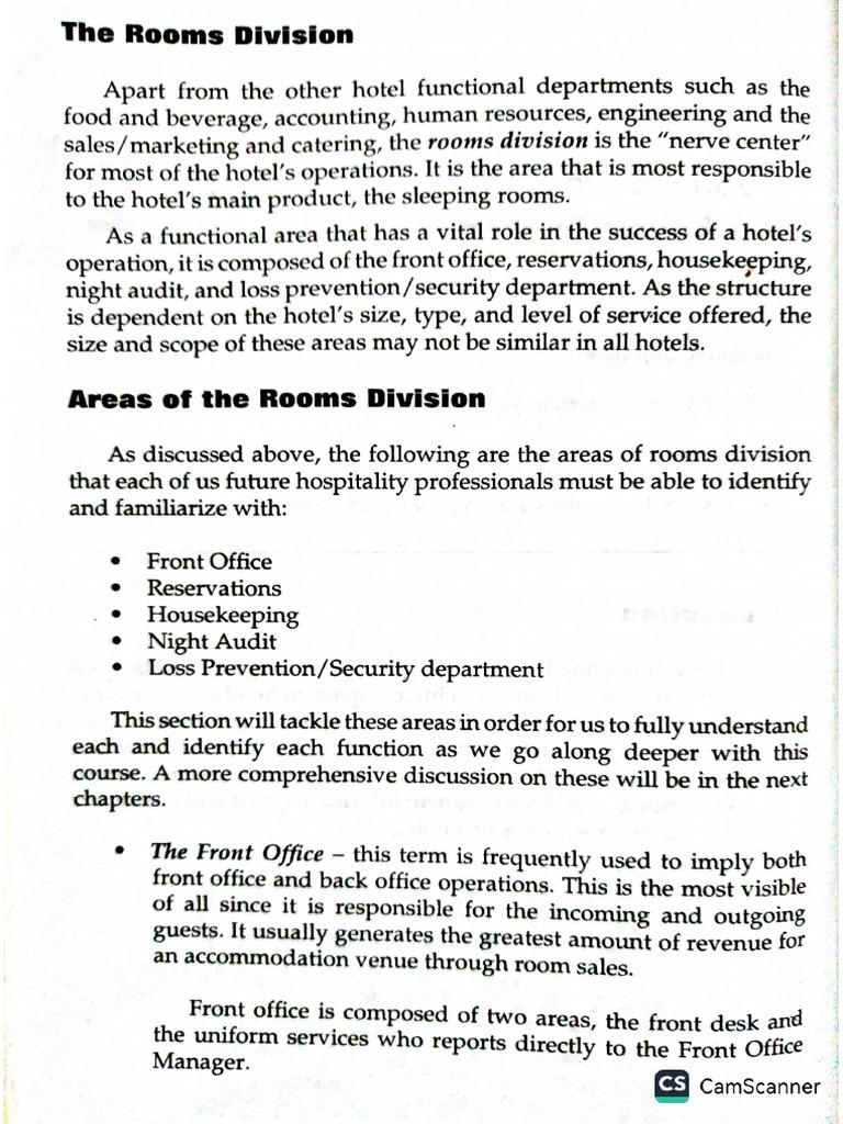 01 Handout 1 The Rooms Division | PDF