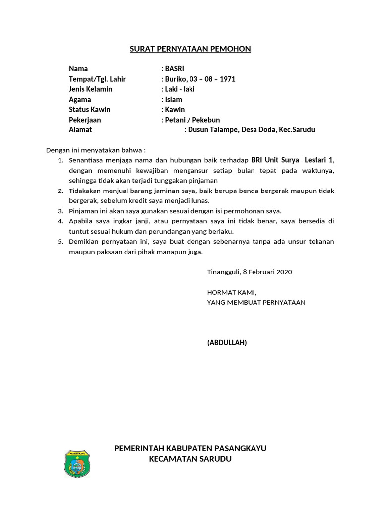 Permohonan Bri - Dullah | PDF