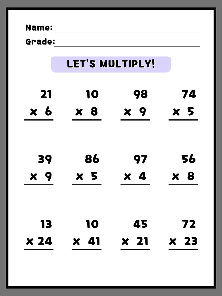 Pink-Purple Simple Multiplication Worksheet | PDF