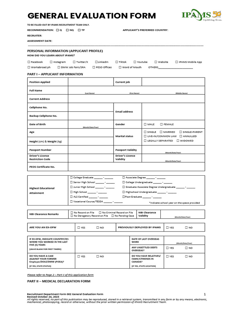 IPAMS General Evaluation Form | PDF | Information | Information Privacy