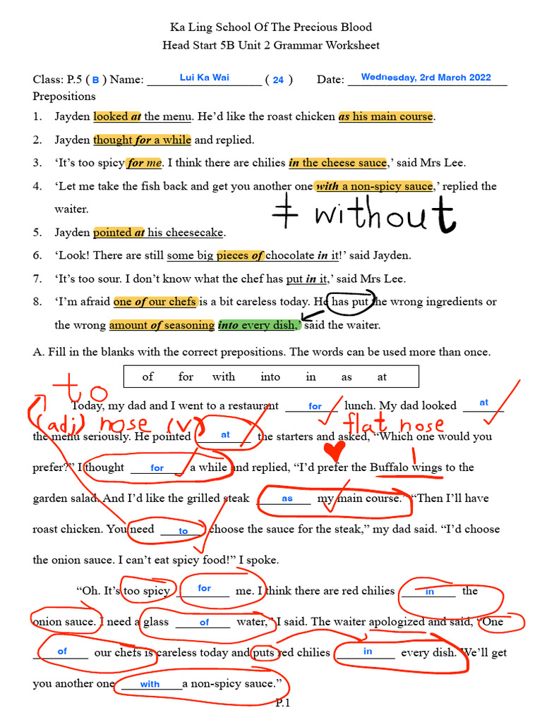 5B Unit 2 Grammar Worksheet | PDF | Sauce | Foods