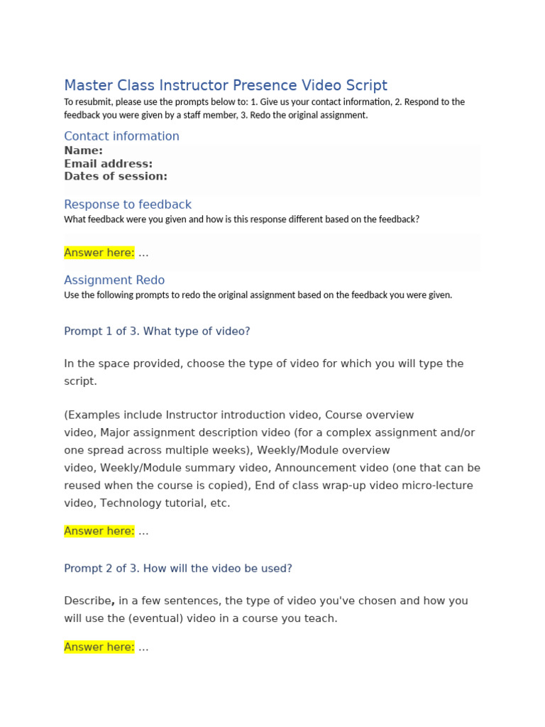 Instructor Presence Video Script Guide | PDF