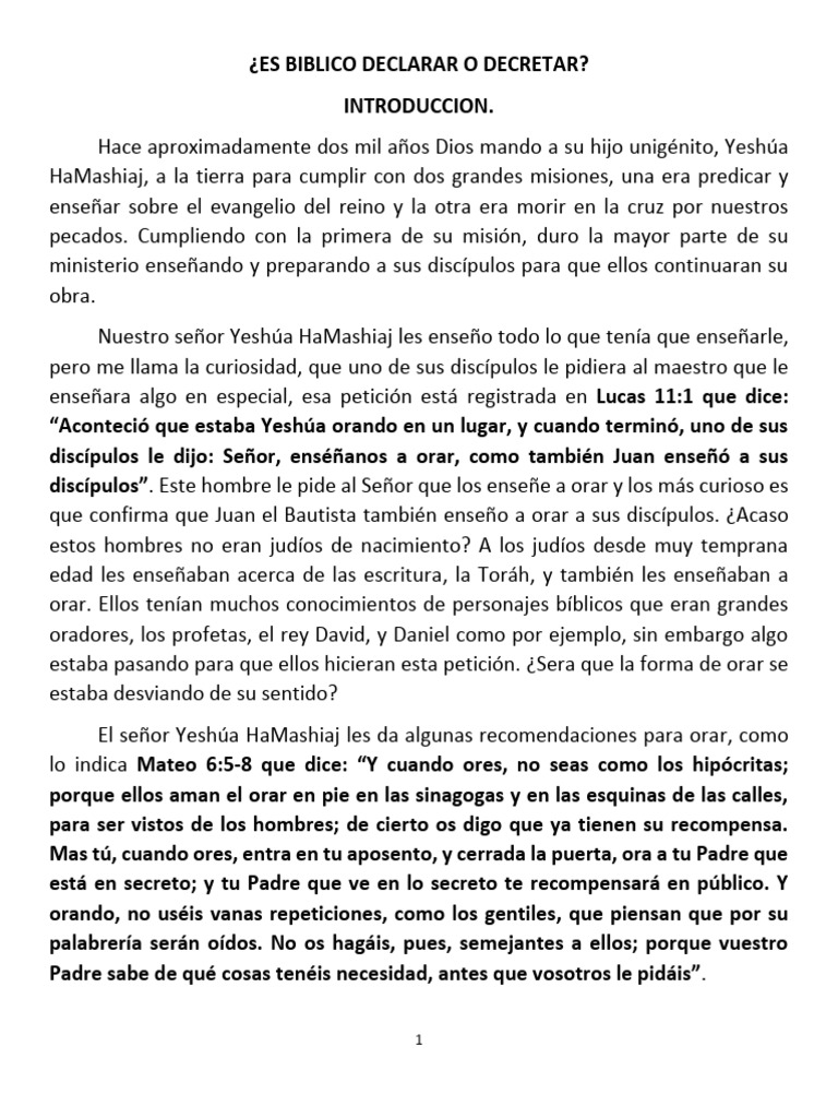 Oración: ¿Es bíblico declarar o decretar? | PDF | Oración | Jesús