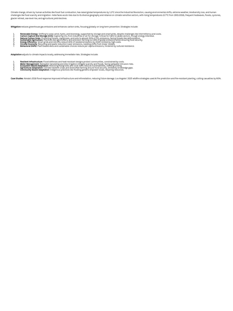Climate Change Mitigation And Adaptation Summary Pdf Climate Change