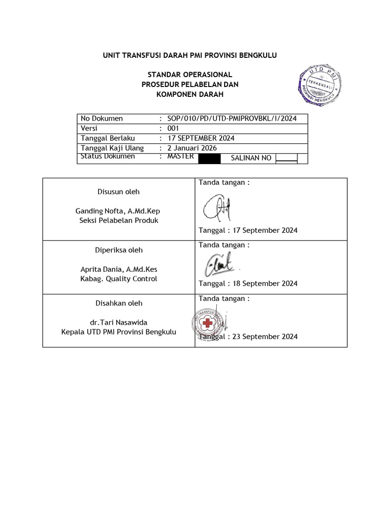 EP. 8 SOP PELABELAN DAN KOMPONEN DARAH Fixs | PDF