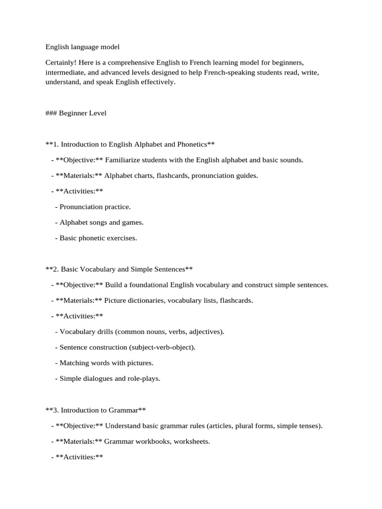 English Language Model For Ziva | PDF | English Language | Vocabulary