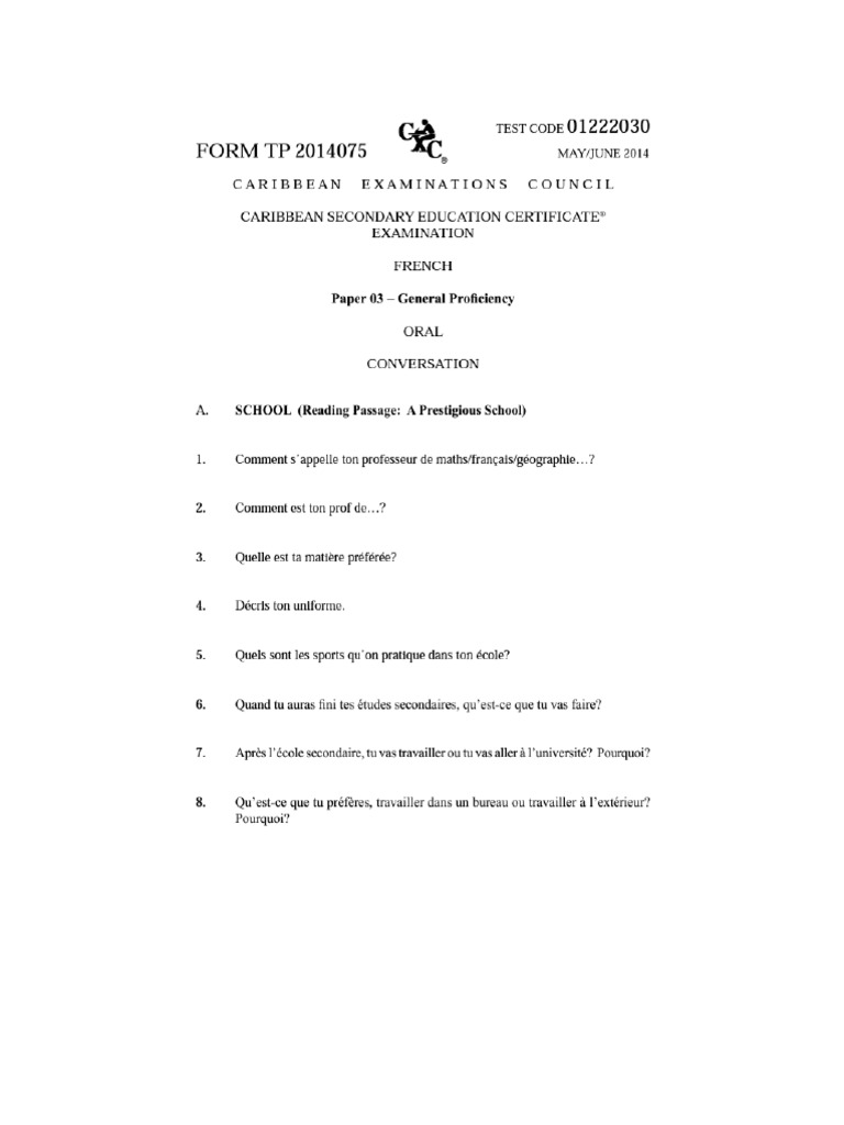 CSEC Conversation Questions | PDF