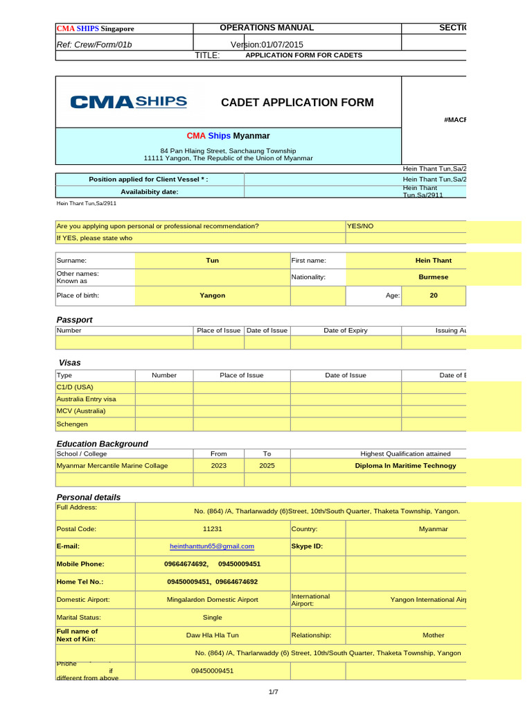 01B - Cadet Application Form 1 | PDF | Shipping