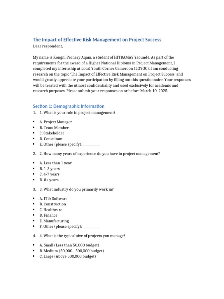 Risk Management Questionnaire | PDF | Risk | Risk Management