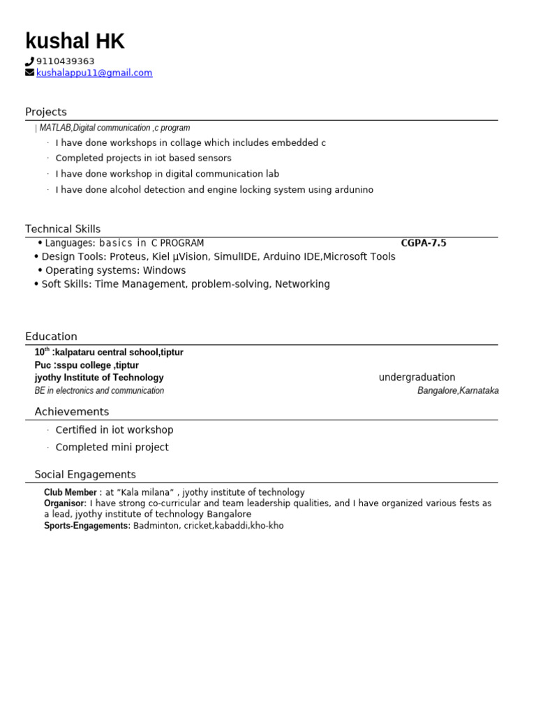 Kushal HK Resume[1][1] | PDF