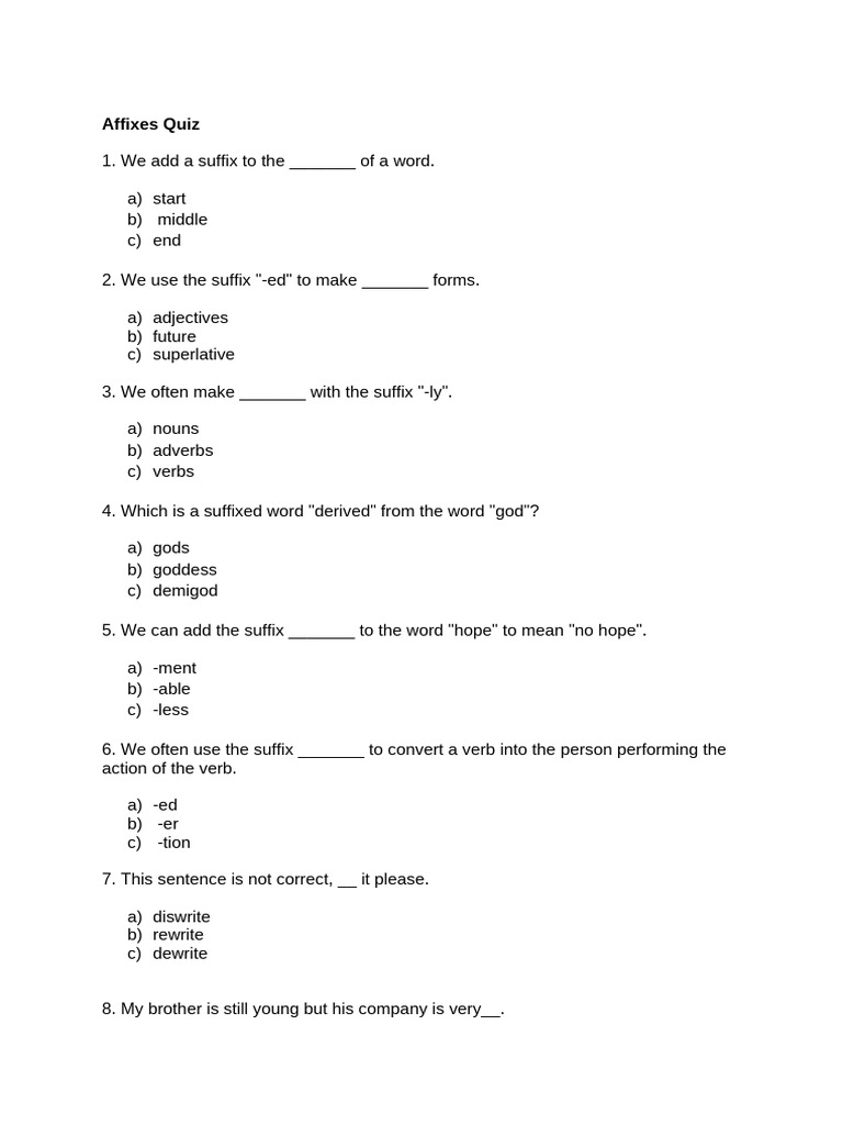 [Template] Affixes Quiz | PDF