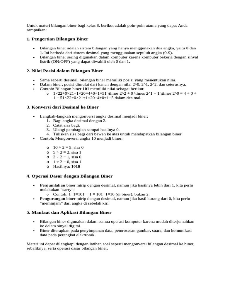 Materi Bilangan Biner untuk Kelas 8 | PDF