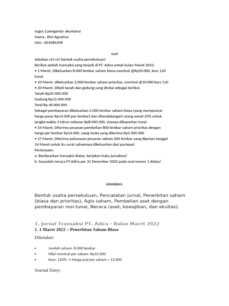 Tugas 2 Pengantar Akutansi | PDF