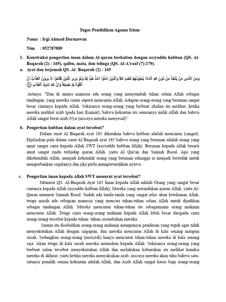 Tugas Pendidikan Agama Islam_Irgi Ahmad Darmawan(052787089) | PDF