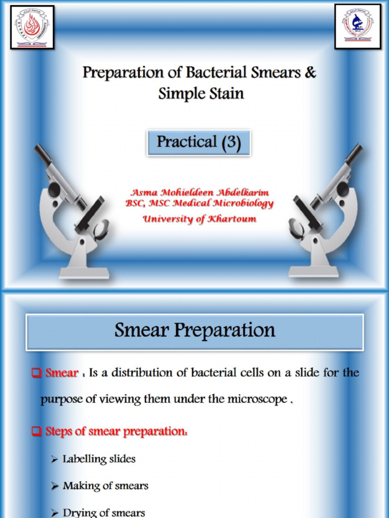 Preparation of Bacterial Smears - Simple Stain | PDF