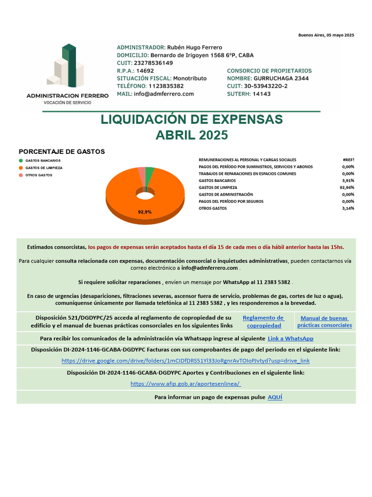 GUR2344. 004. Liquidación de Expensas ABRIL 2025 | PDF | Servicios financieros | Dinero