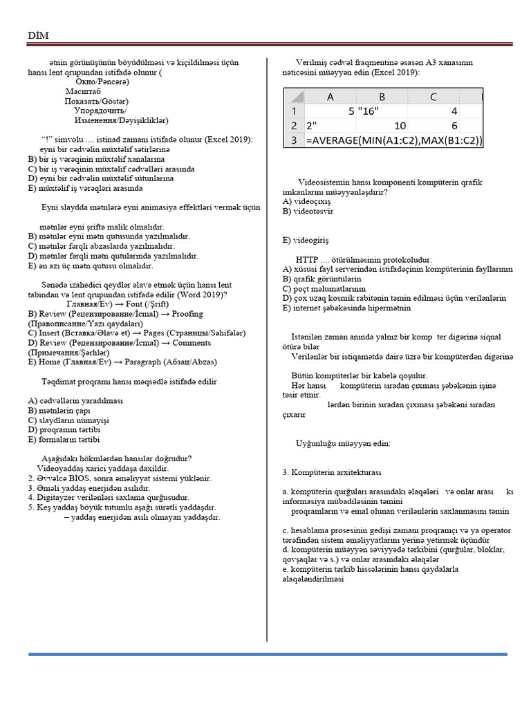 DİM SINAQ 2025 | PDF