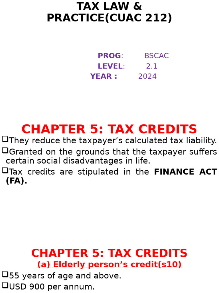 Tax Credits Lecture Summary 2024 | PDF | Tax Credit | Taxes