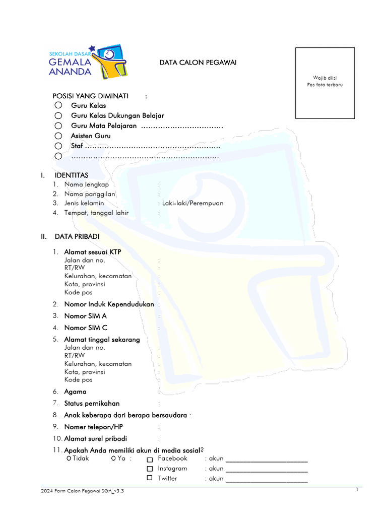 Form Calon Pegawai SGA | PDF