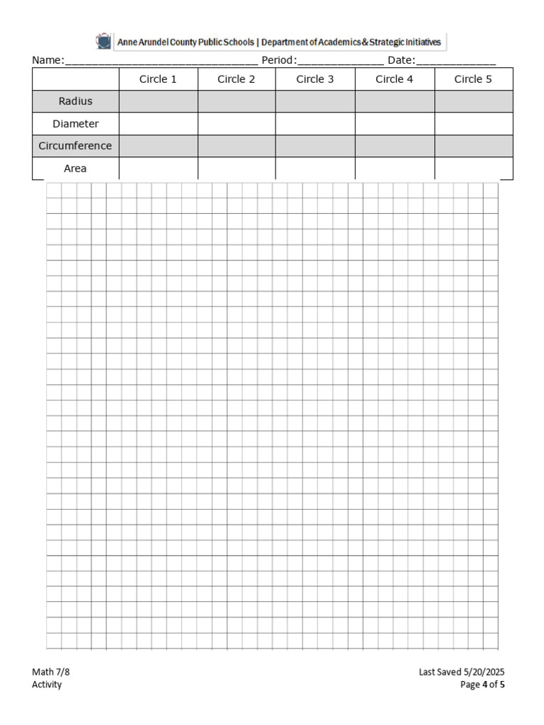 Name: - Period: - Date: - Circle 1 Circle 2 Circle 3 Circle 4 Circle 5 ...