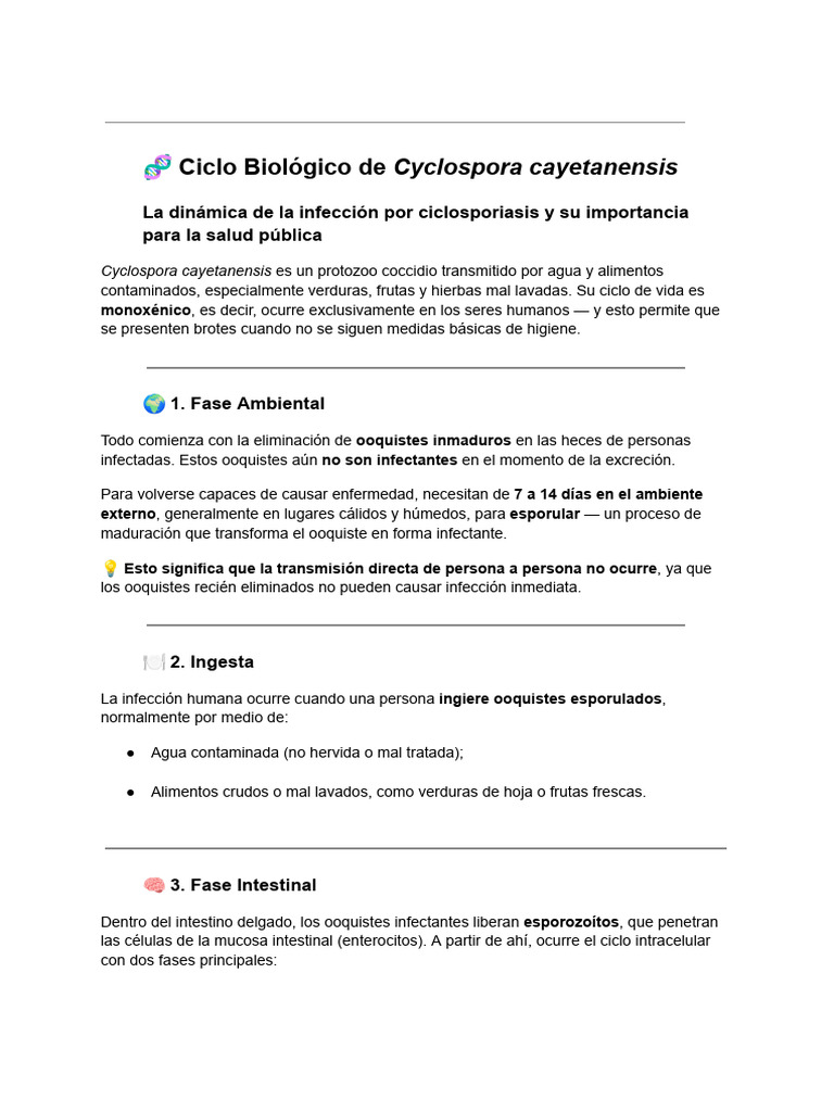Ciclo Biológico de Cyclospora cayetanensis | PDF | Enfermedades y ...