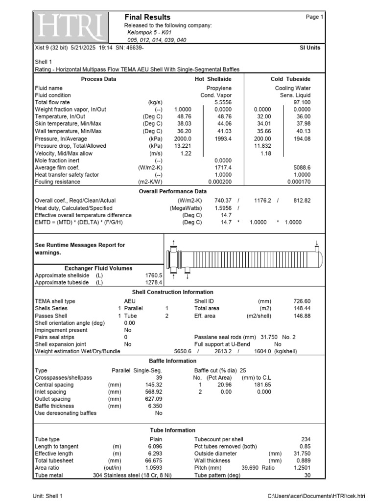 Rating HTRI Kasus 16 Kelompok 5 (K01) | PDF | Heat Transfer | Pressure