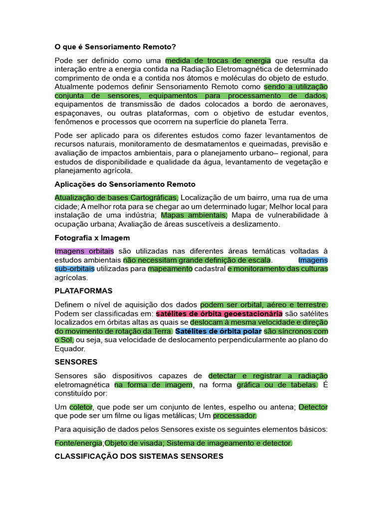 Sensoriamento Remoto Resumo | PDF | Radiação eletromagnética ...