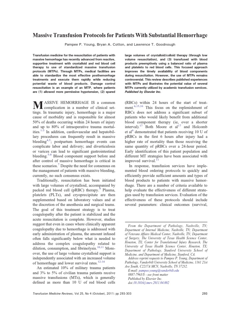Massive Transfusion Protocol | PDF | Blood Transfusion | Major Trauma