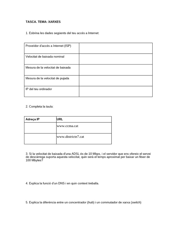 Tasca Xarxes v2 | PDF