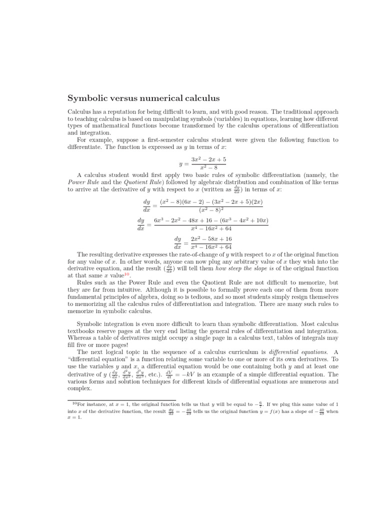 Symbolic Versus Numerical Calculus - Auge2LerUI | PDF | Calculus | Derivative