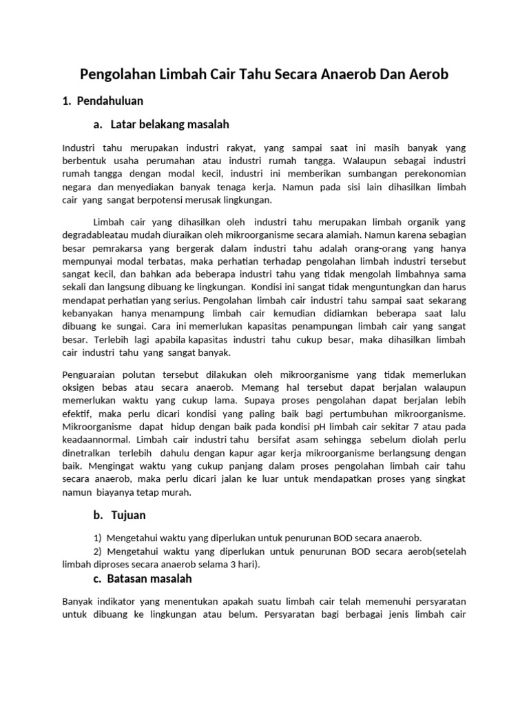 Pengolahan Limbah Cair Tahu Secara AnaerobDan Aerob | PDF