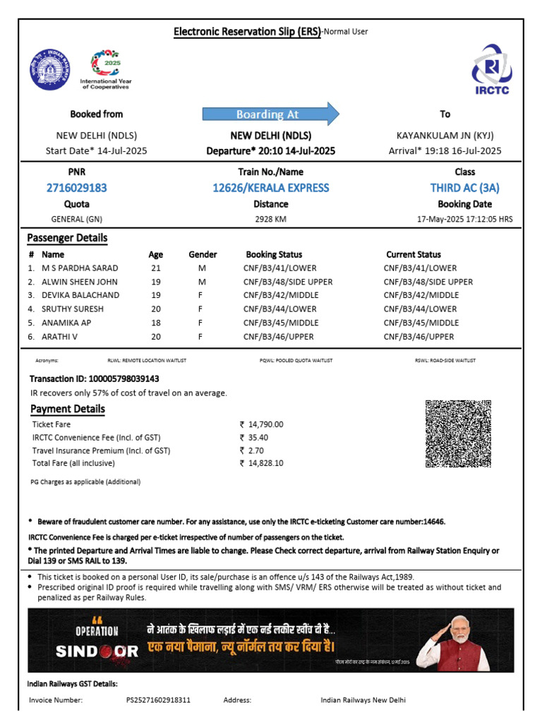 12626/kerala Express Third Ac (3A) | PDF | Identity Document