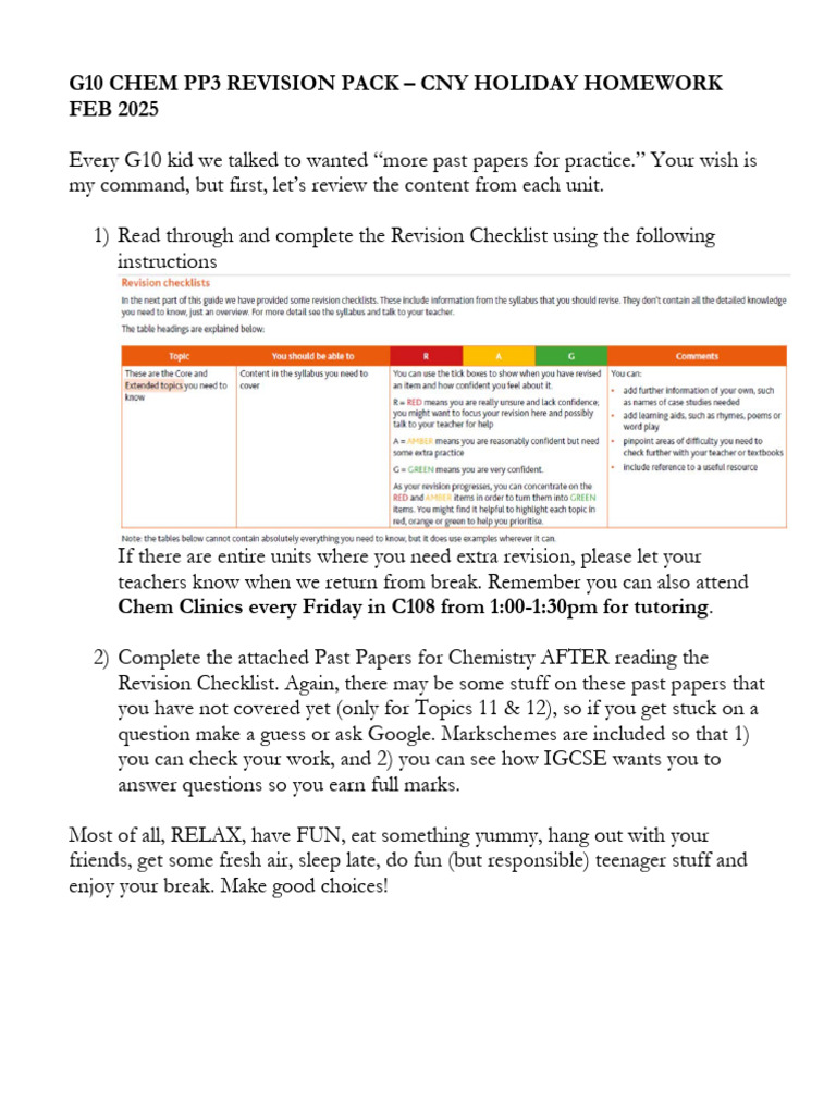 ?2025_FEB_G10_CHEM_HOLIDAY_HW_PP3_REVISION_PACK | PDF | Mole (Unit) | Chemical Reactions