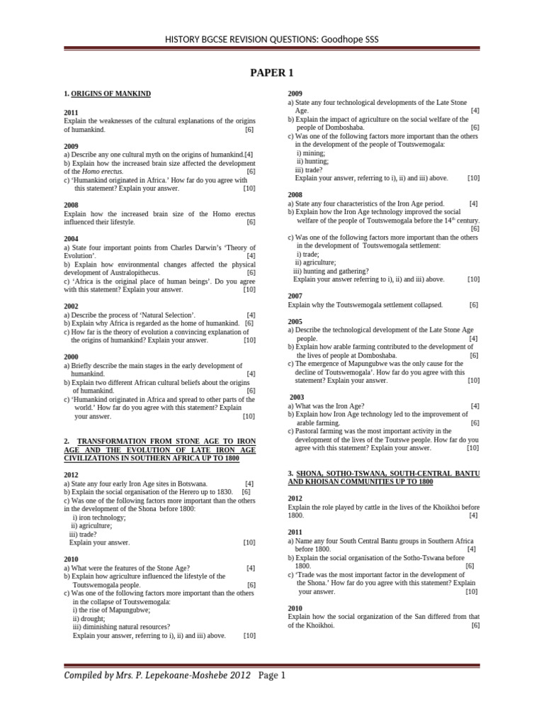 History Bgcse Revision Questions | PDF | Angola | Southern Africa