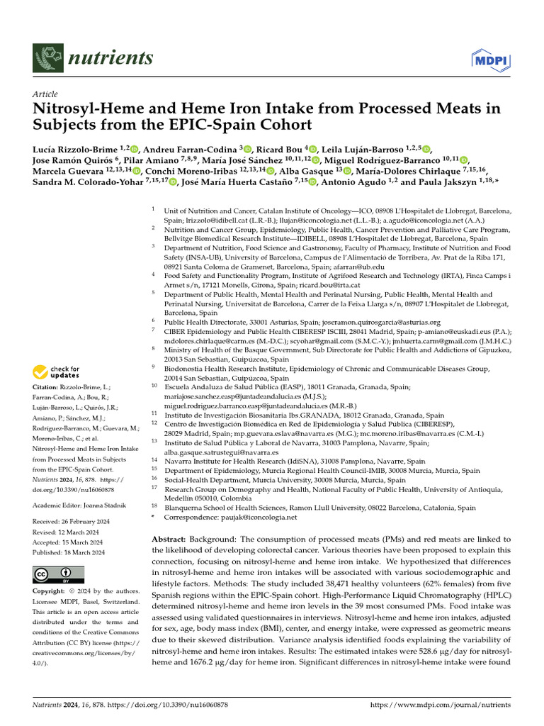 Nitrosyl-Heme and Heme Iron Intake From Processed | PDF | Sausage | Meat