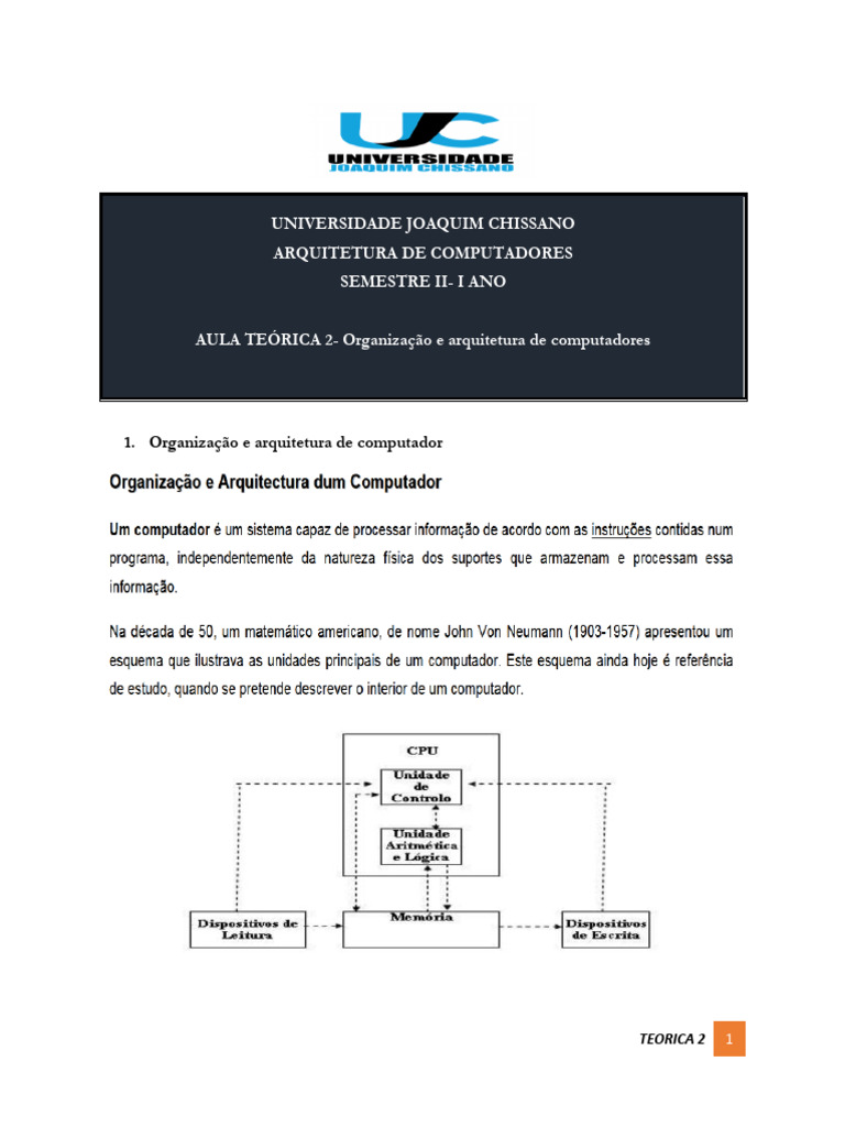AC - Aula Teorica 2 - Arquitetura e Organizacao | PDF | Arquitetura de ...