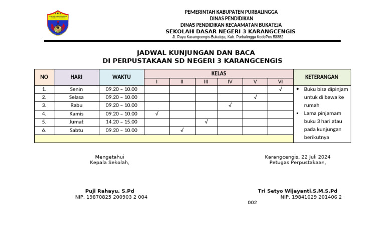 Jadwal Kunjungan Perpustakaan | PDF