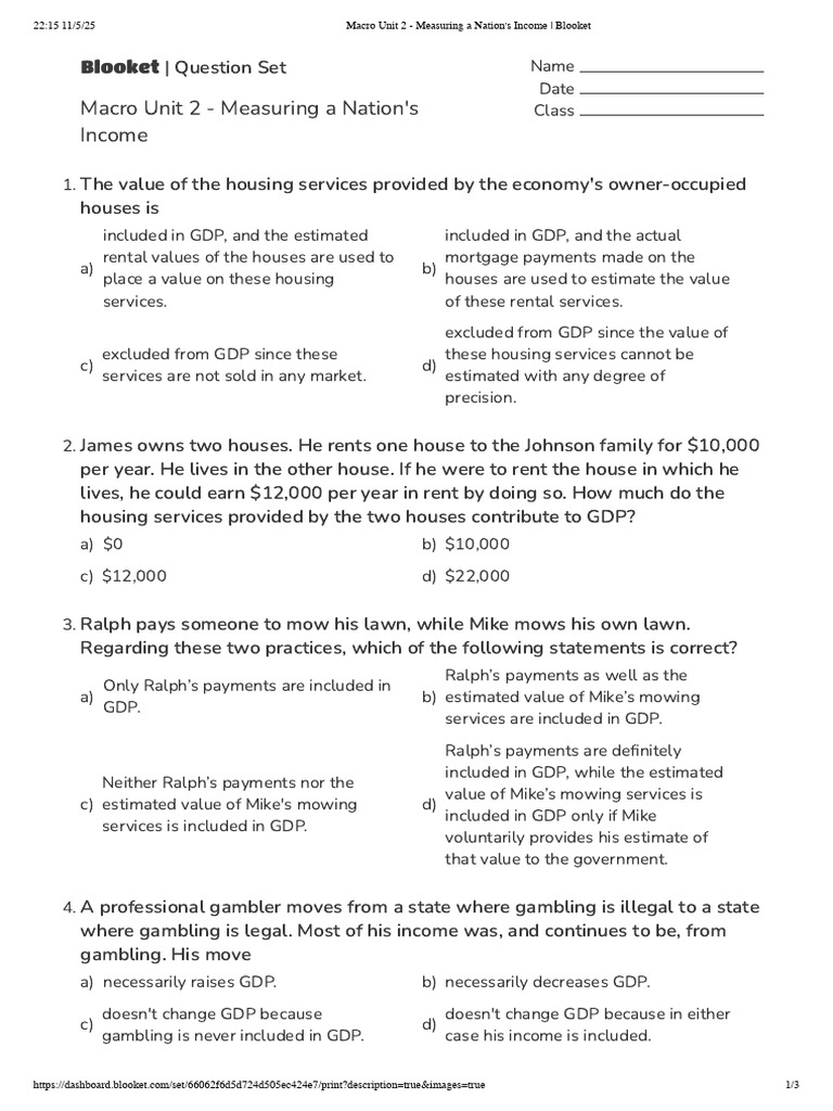 Macro Unit 2 - Measuring A Nation's Income - Blooket | PDF | Gross Domestic Product ...