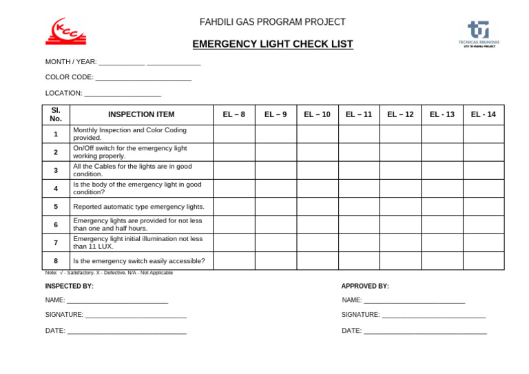 Emergency Light Inspection Checklist | PDF