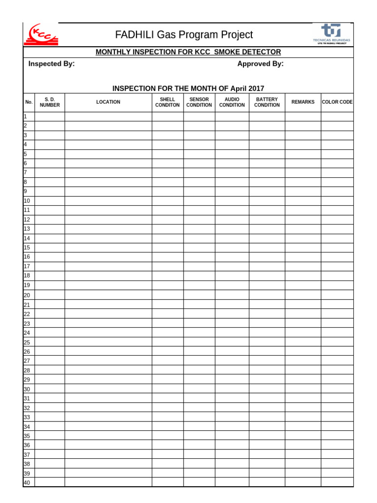 KCC Smoke Detector Monthly Inspection Report | PDF | Fire Protection ...