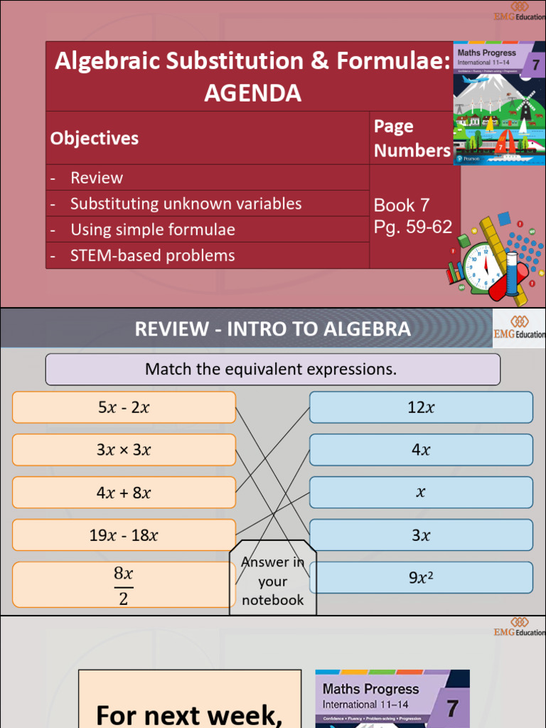 Week 15 - Algebraic Substitution and Formulae Lesson | PDF | Equations | Variable (Mathematics)