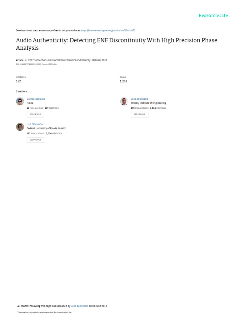 Audio Authenticity Detecting ENF Discontinuity Wit | PDF | Discrete Fourier Transform | Signal ...