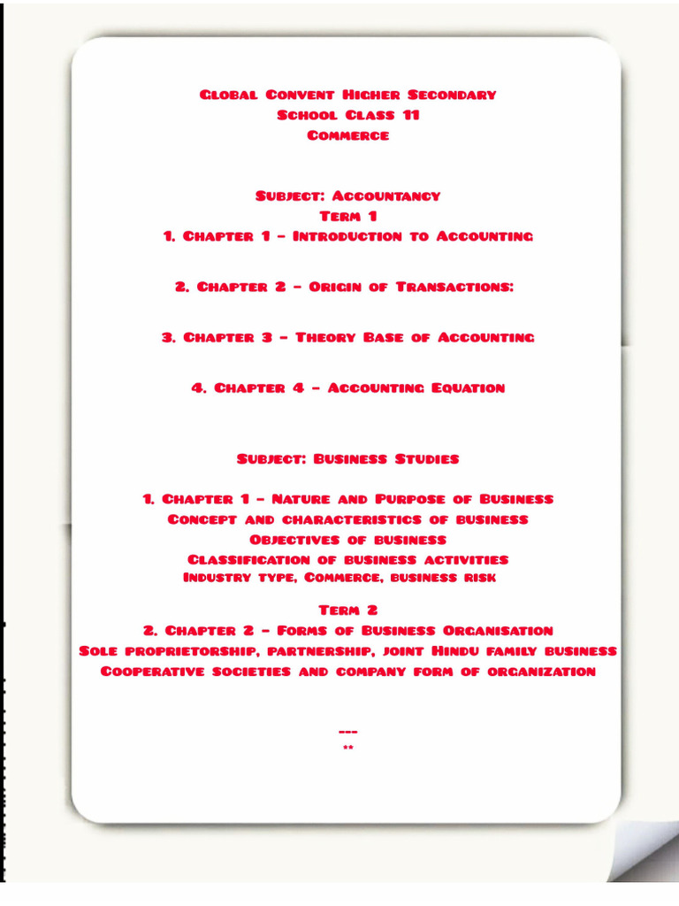 Class 11th Syllabus Commerce | PDF