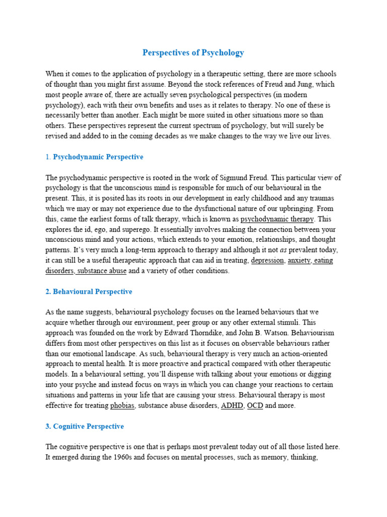 Perspectives of Psychology | PDF | Cognitive Behavioral Therapy ...